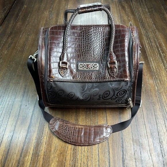 Brighton | Bags | Brighton Lansky Black Brown Croc Embossed Leather ...